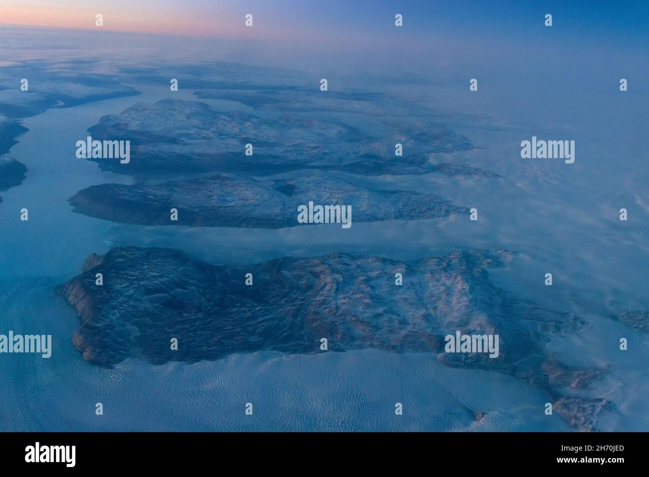 Winter landscape with on coast of Greenland covered by snow from top of ...
