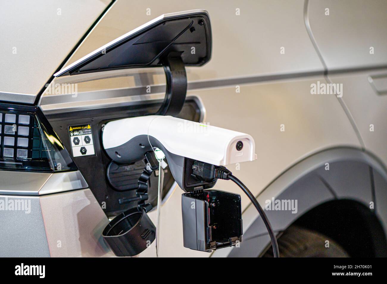 Riga, Latvia, Sep 24, 2021: Hunday Ioniq 5 electric car connected to ...