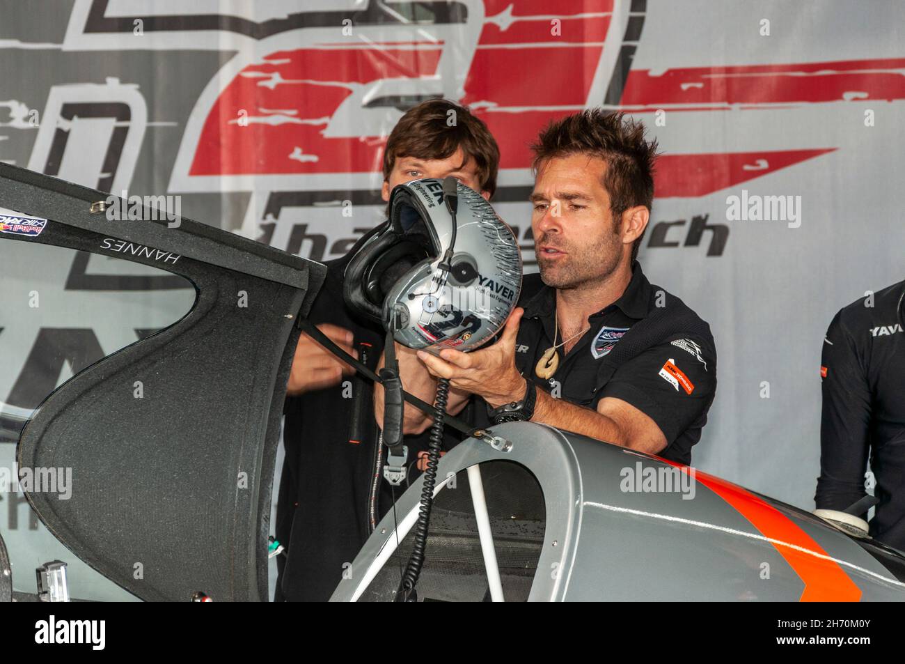 Hannes Arch, Red Bull Air Race pilot preparing his racing plane before ...
