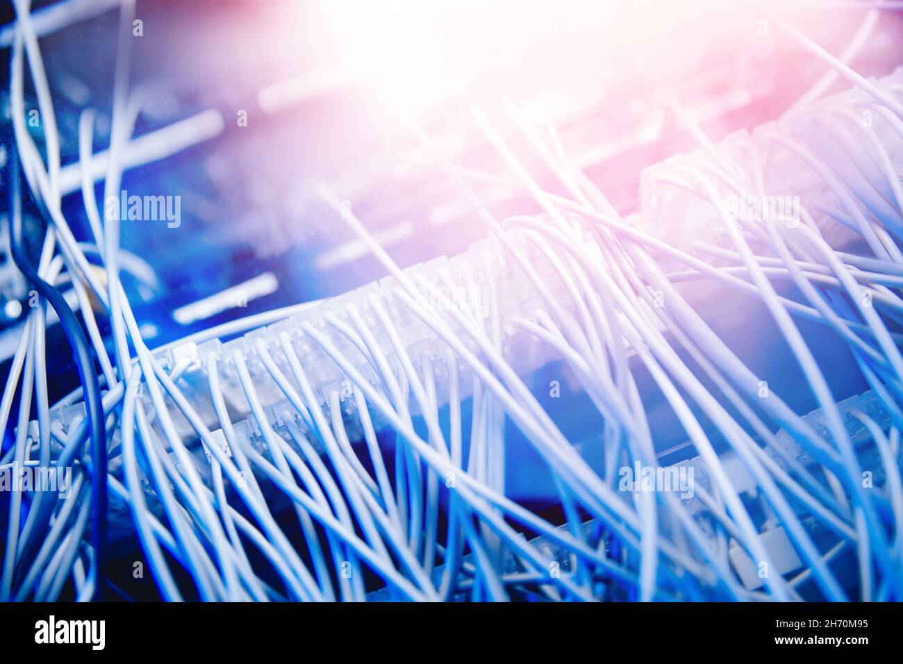 Internet data center background. optical Ethernet cable on network ...