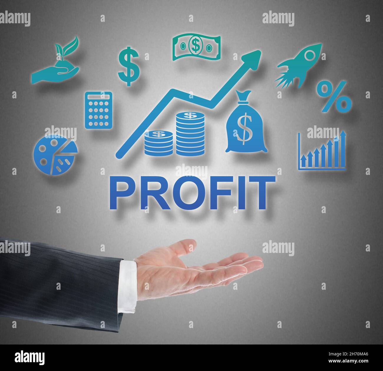 Profit concept levitating above a hand on grey background Stock Photo ...