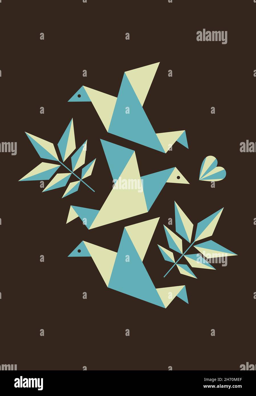 Illustration of origami birds and leaves Stock Photo - Alamy