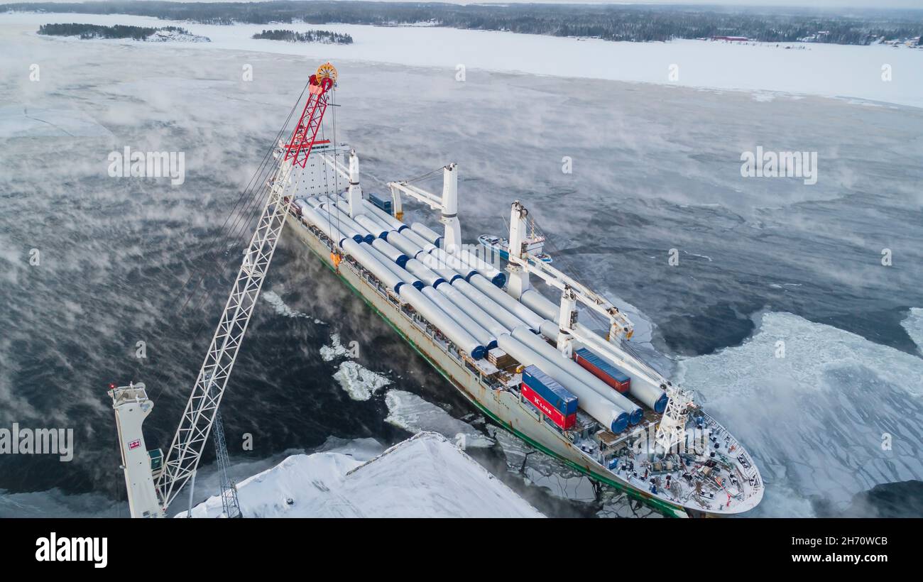 Aerial view of ship in harbor in winter Stock Photo - Alamy