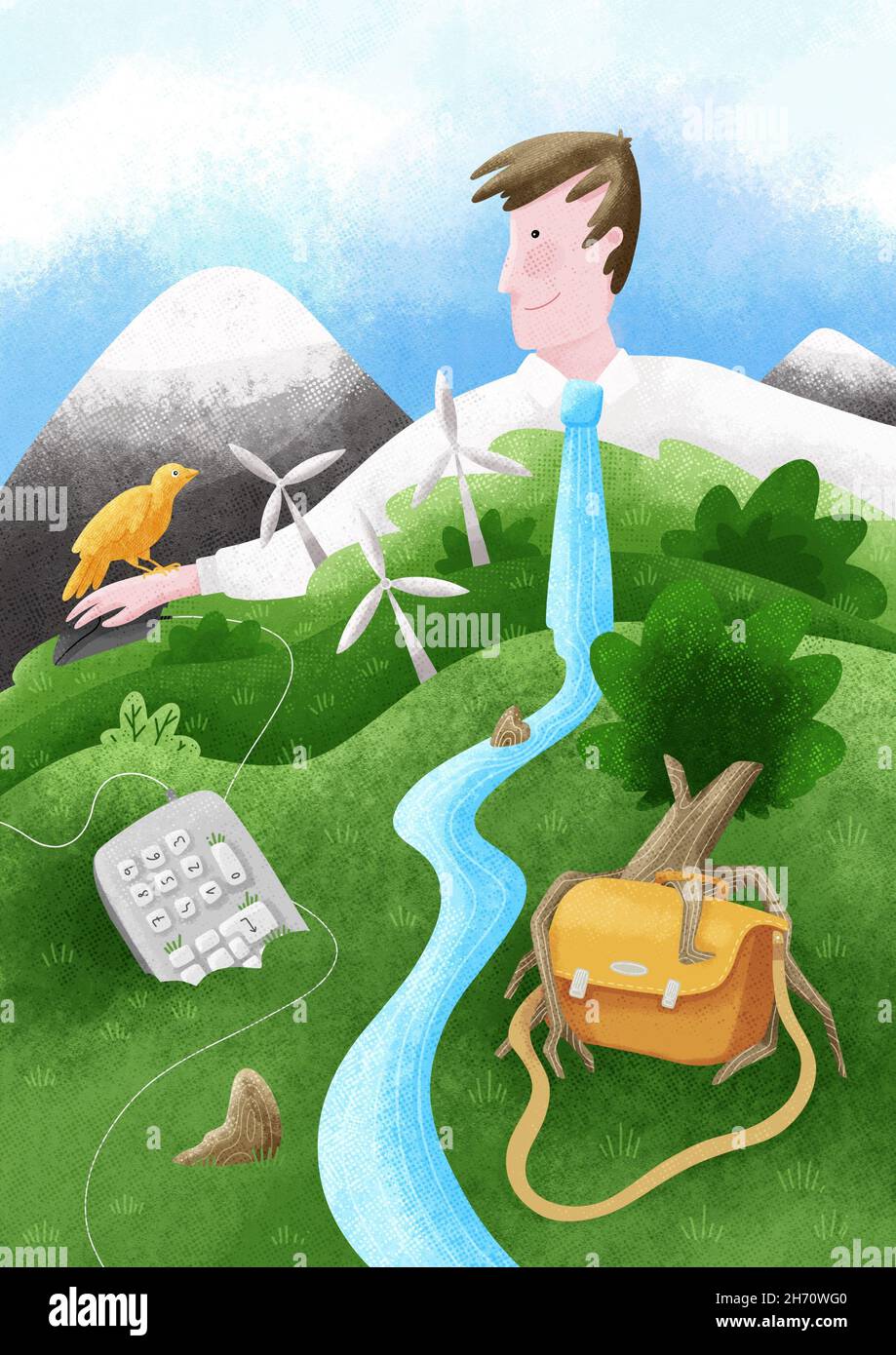 Editorial illustration with theme technology, future and nature ...