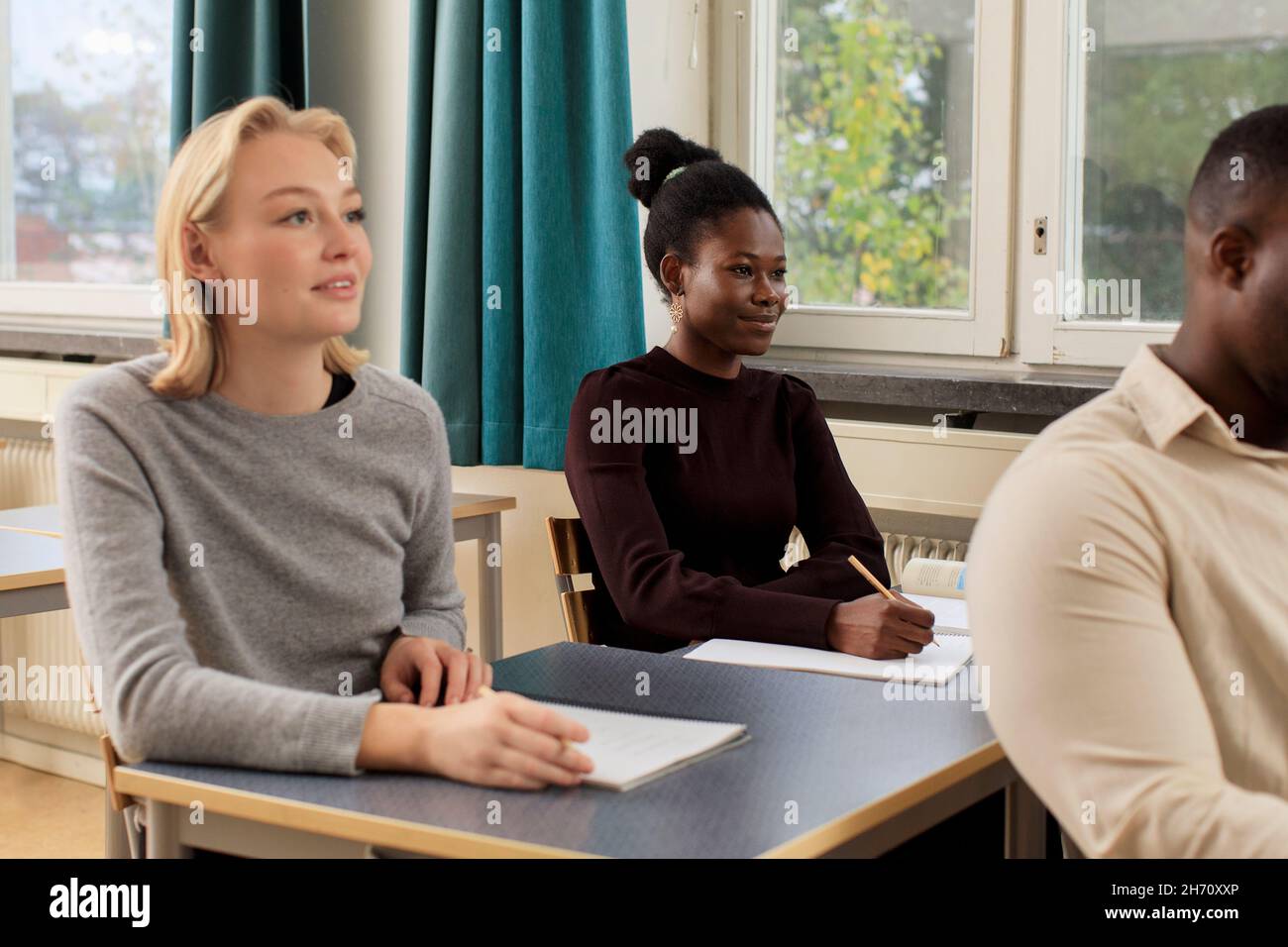 Smiling students in classroom Stock Photo - Alamy