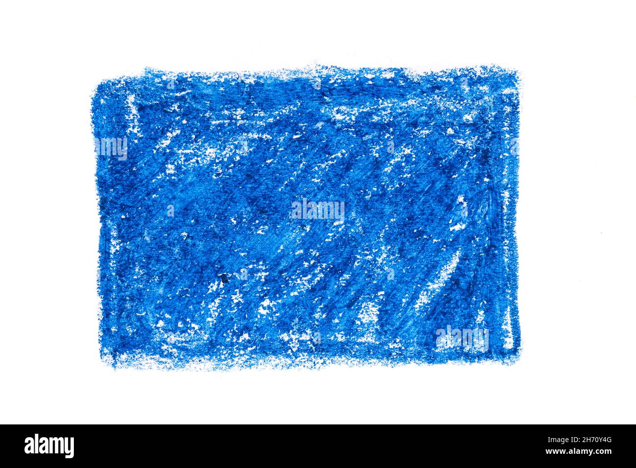 blue rectangle drawn with oil pencil isolated on white background. High ...