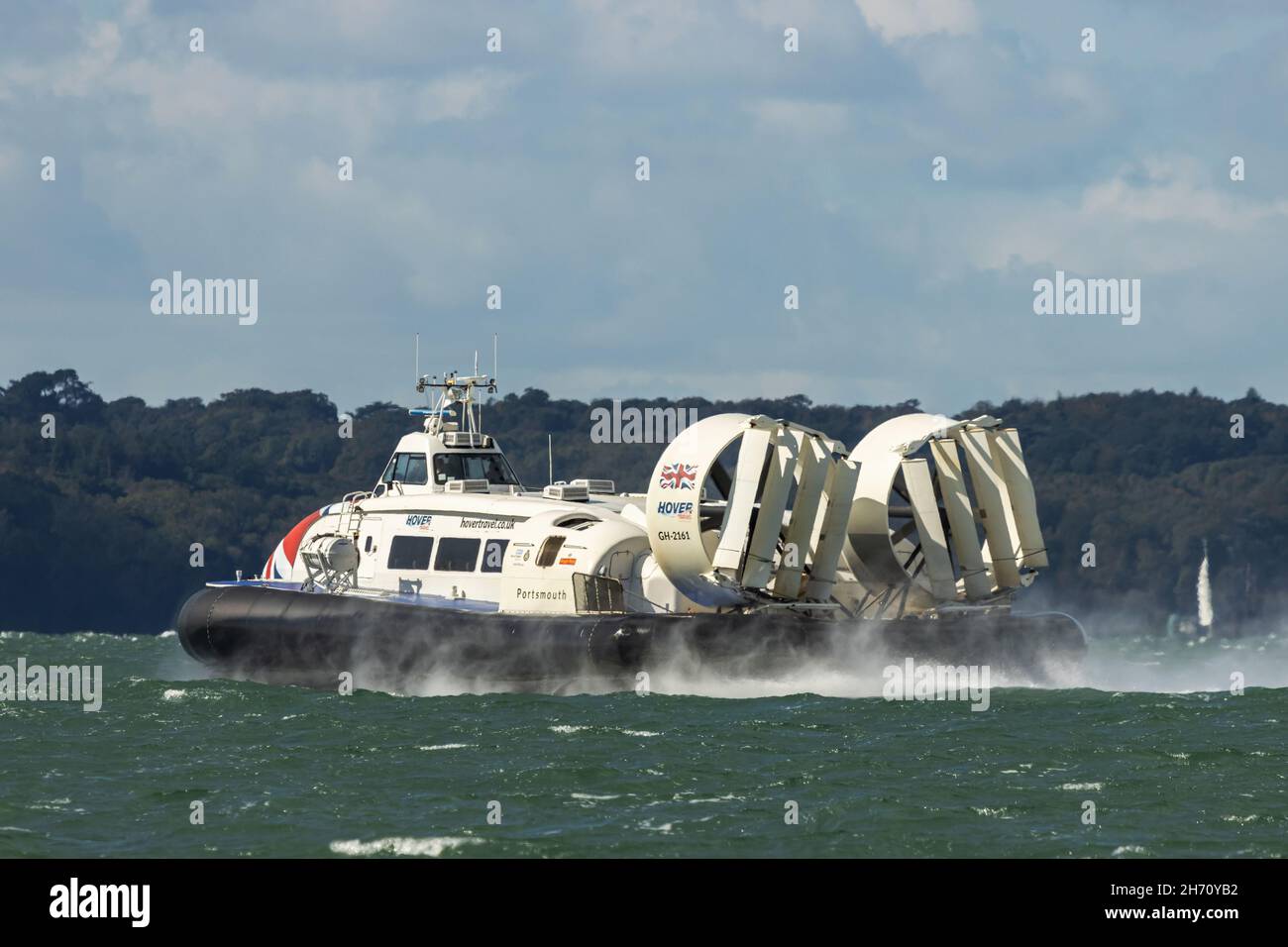 Isle of Wight Hovercraft at full speed in Solent Stock Photo - Alamy