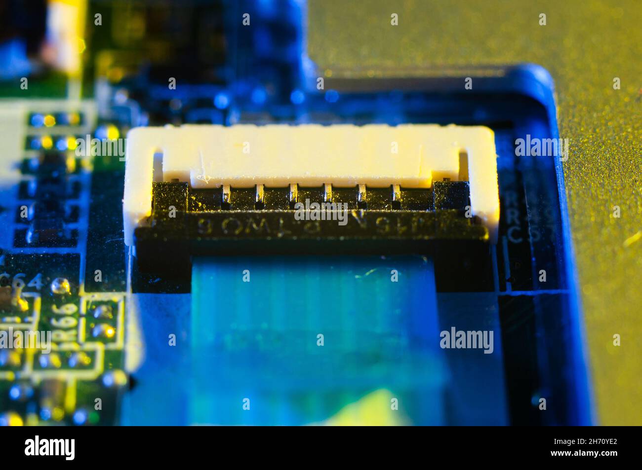 Connector with attached flexible cable on the electronic board Stock ...
