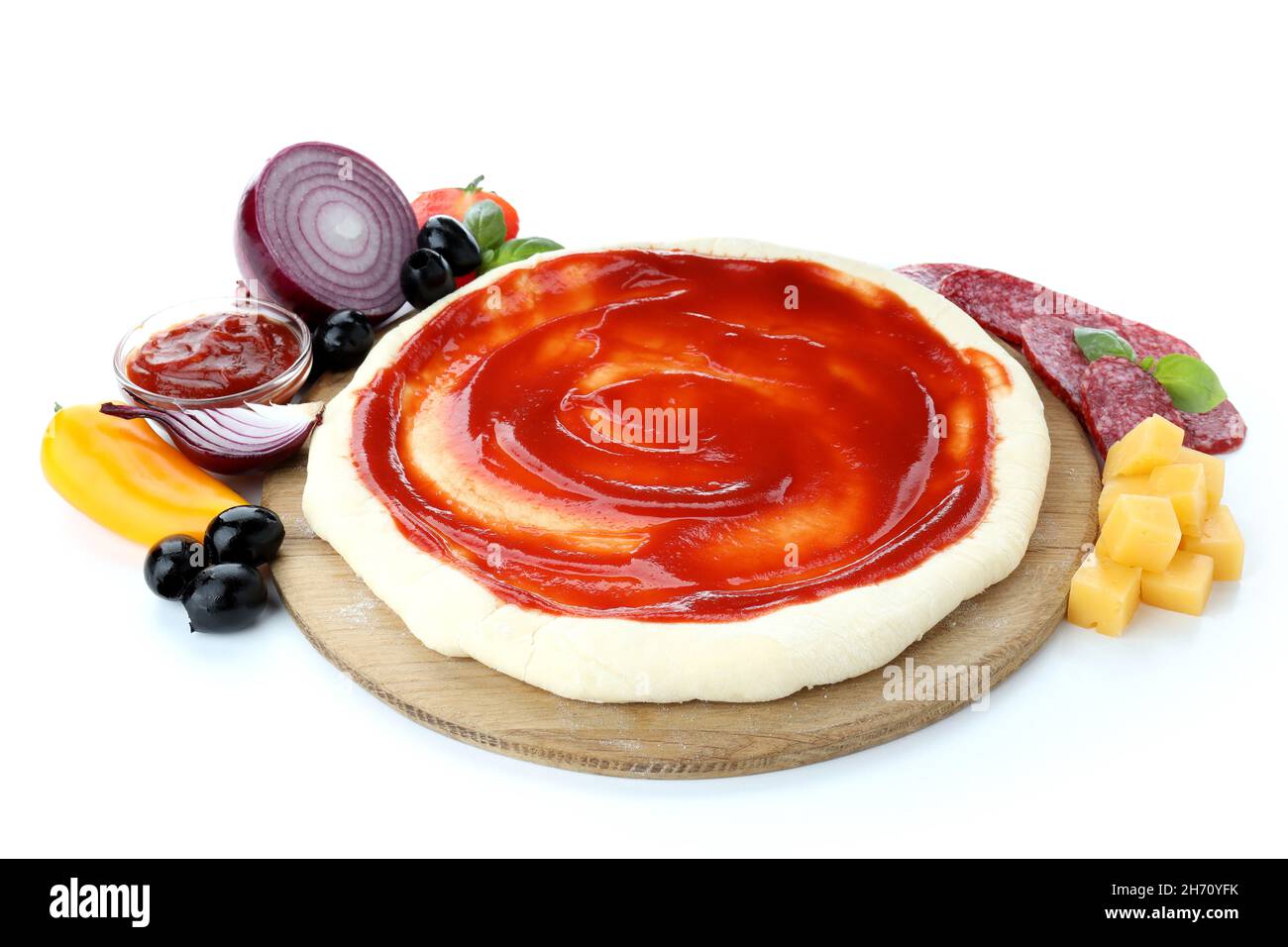 Concept of cooking pizza isolated on white background Stock Photo - Alamy