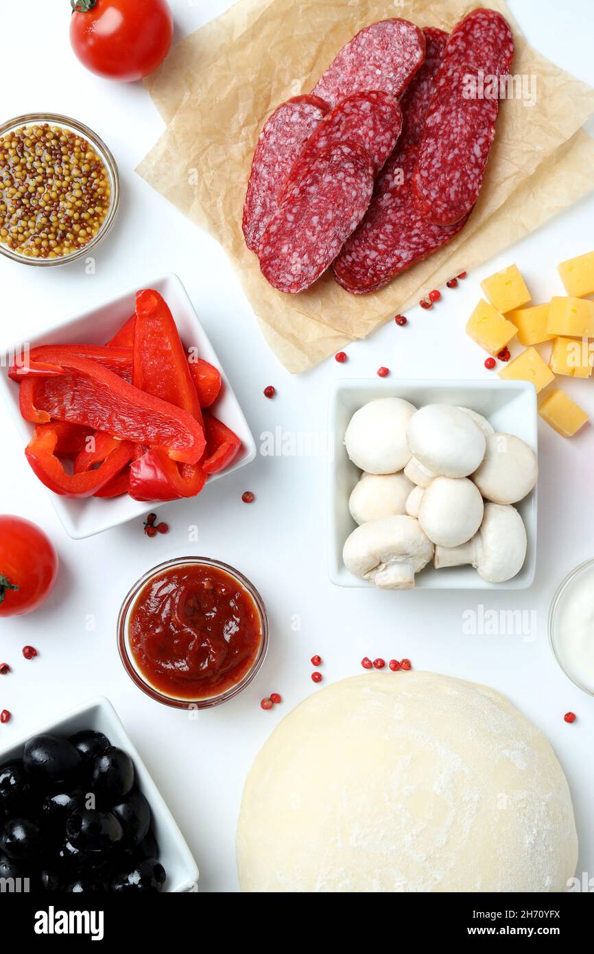 Concept of cooking pizza on white background Stock Photo - Alamy