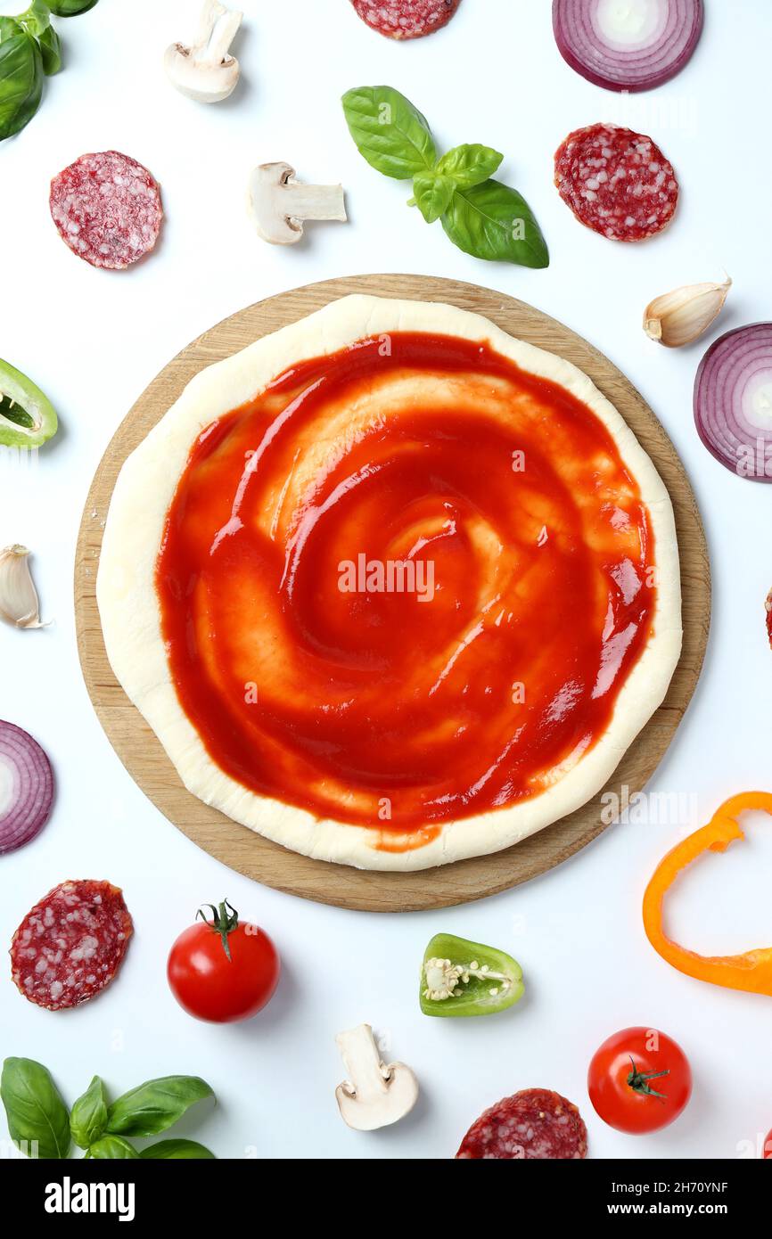 Concept of cooking pizza on white background Stock Photo - Alamy