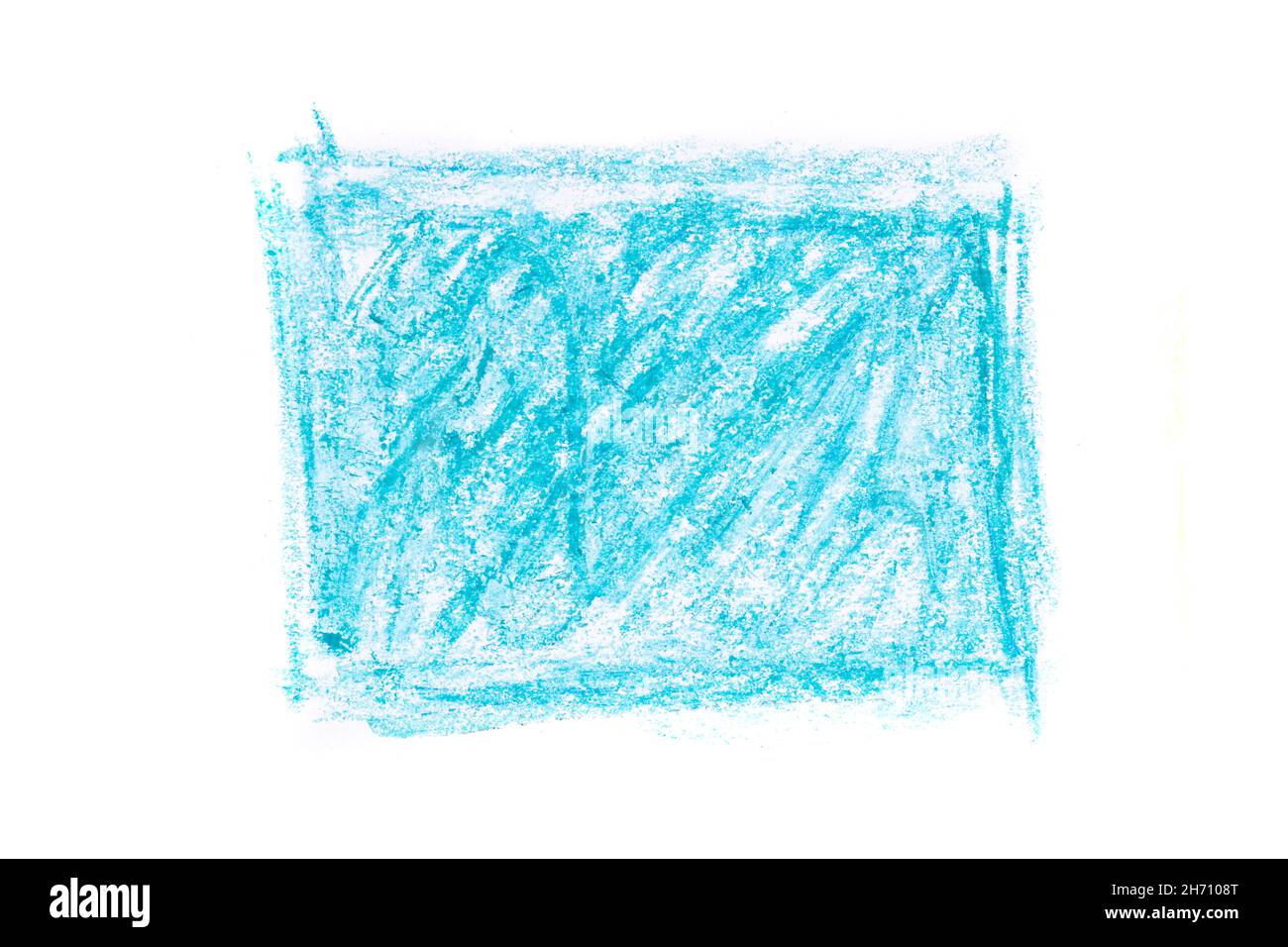 blue rectangle drawn with oil pencil isolated on white background. High ...