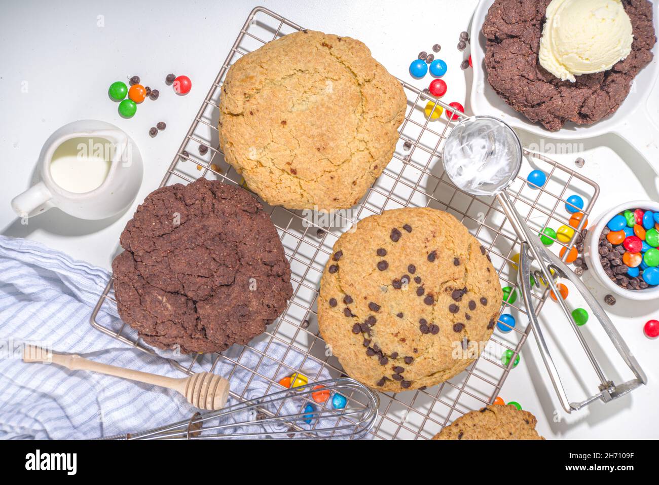 White and chocolate giant cookies. Very big cookies – chocolate ...