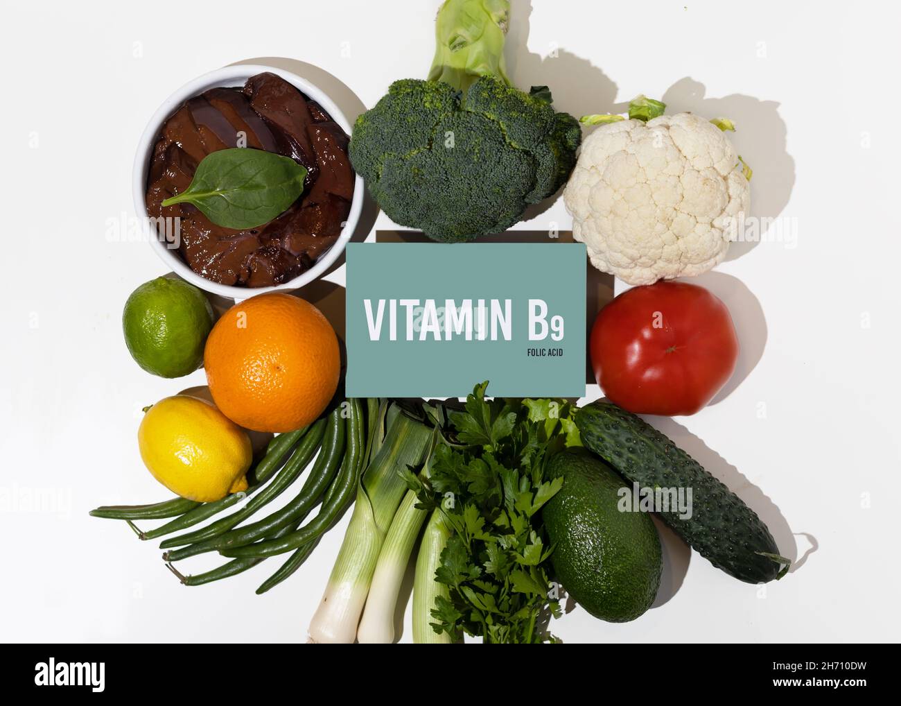 A set of natural products rich in vitamin B9 folic acid. Healthy food ...