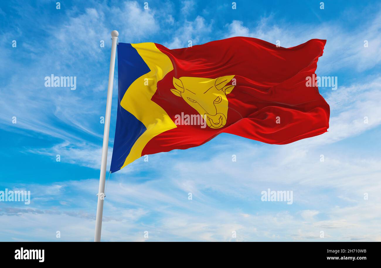 flag of Birmingham City at cloudy sky background on sunset. panoramic ...