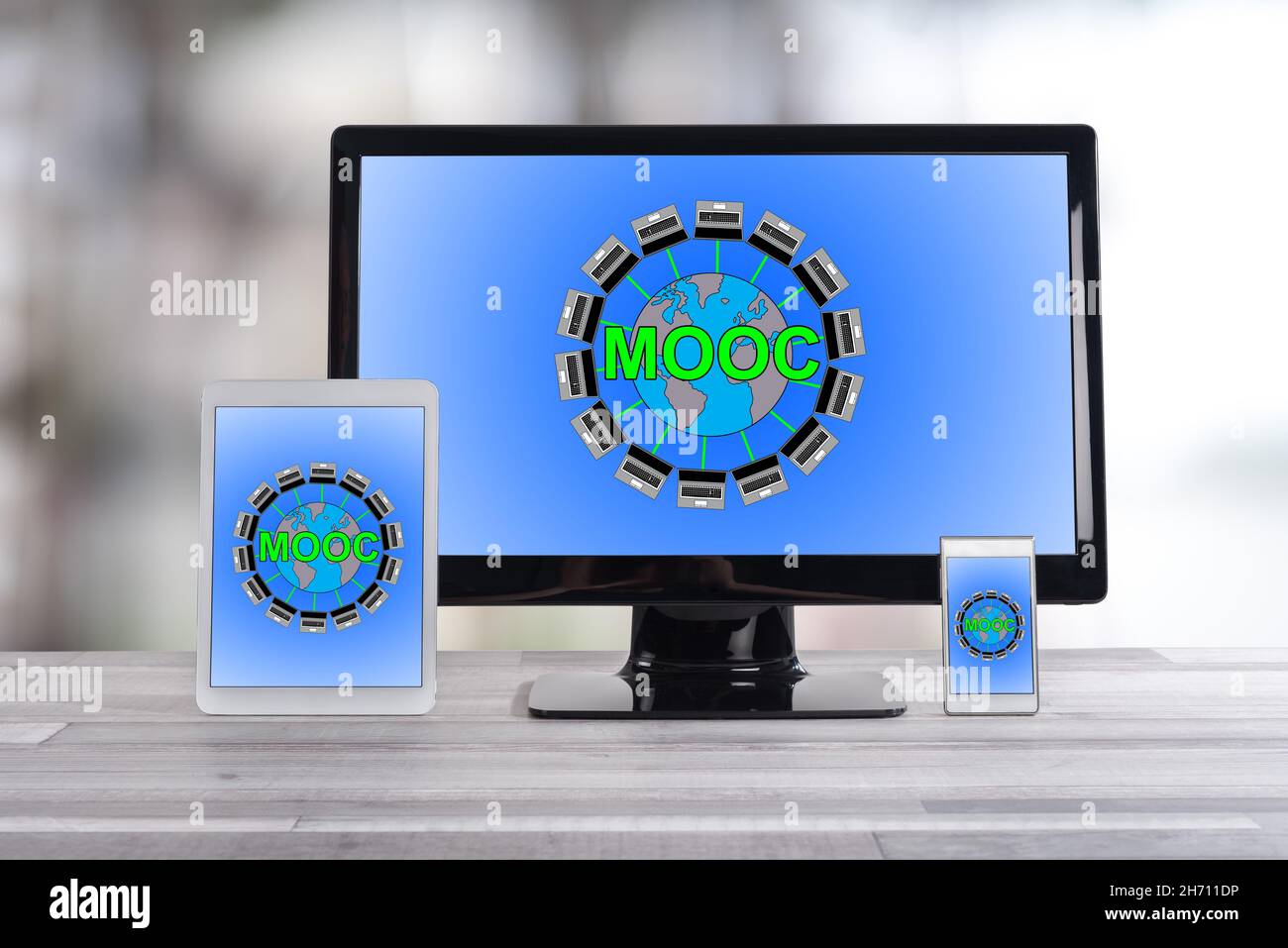 Mooc concept shown on different information technology devices Stock ...