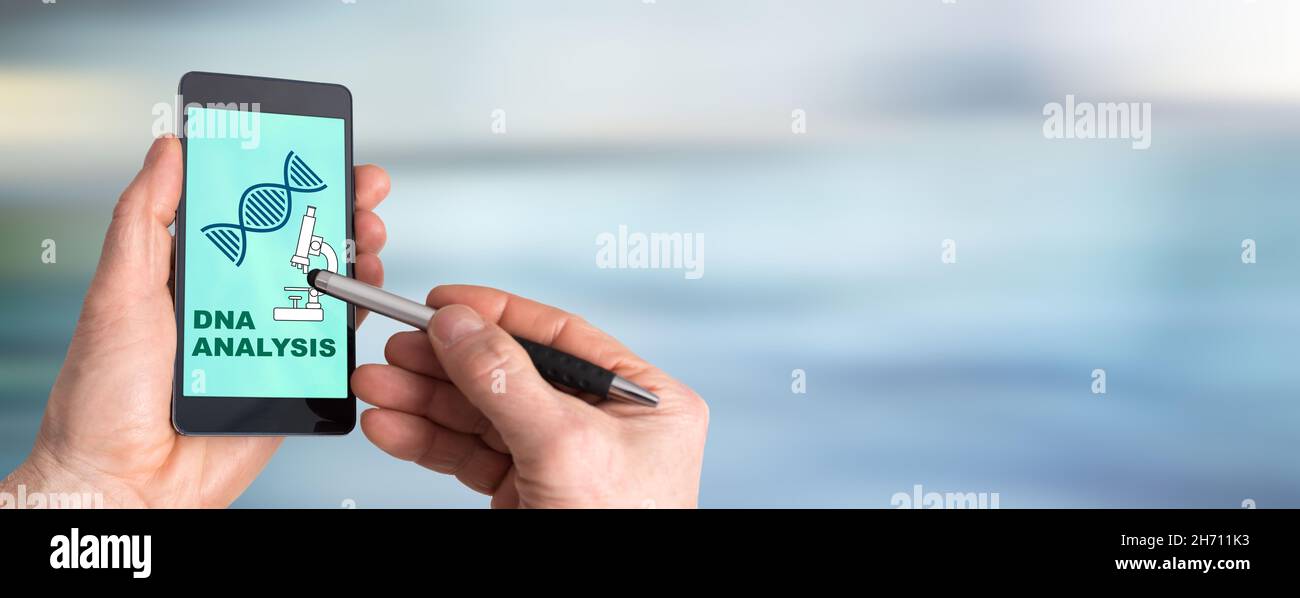 Smartphone screen displaying a dna analysis concept Stock Photo - Alamy