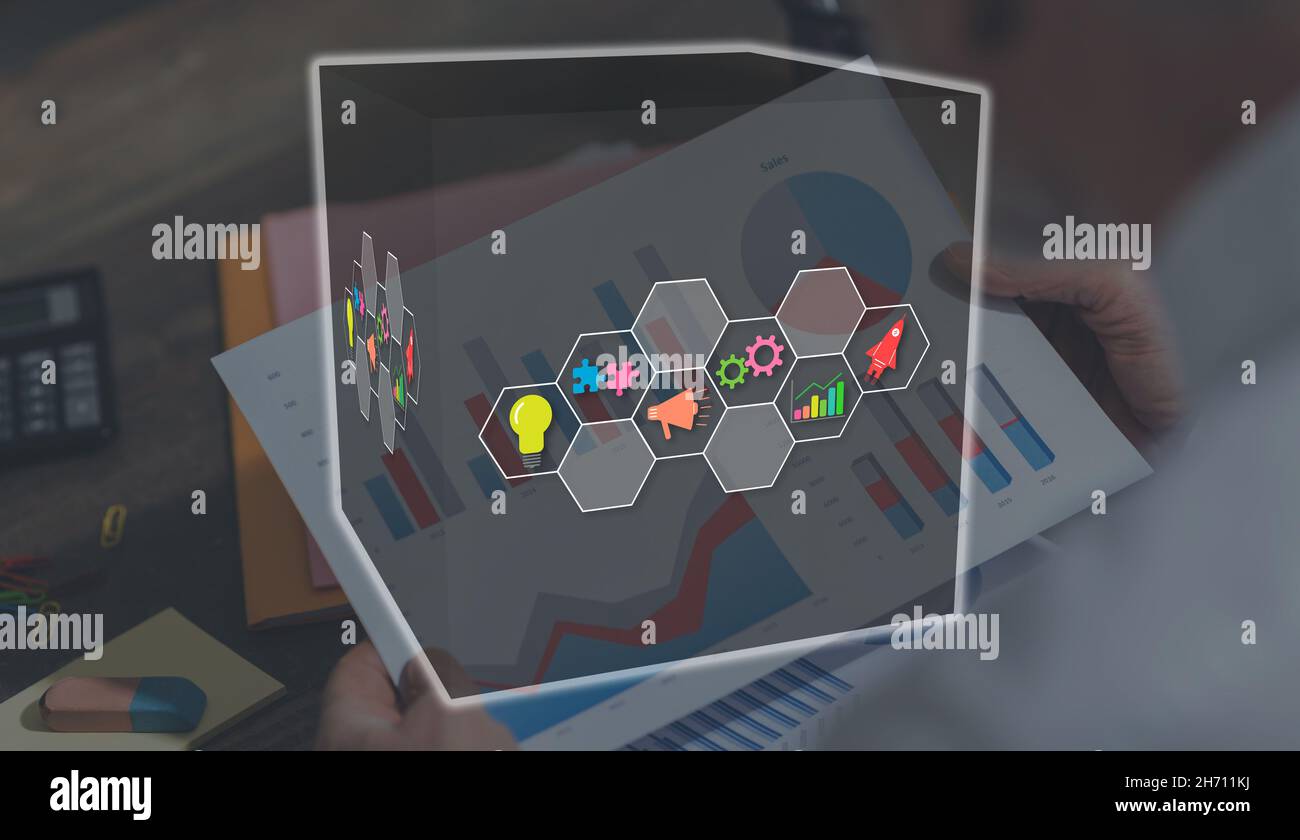 Business strategy concept illustrated by a picture on background Stock ...