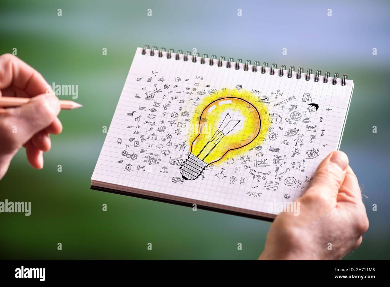 Hand drawing ideas concept on a notepad Stock Photo - Alamy