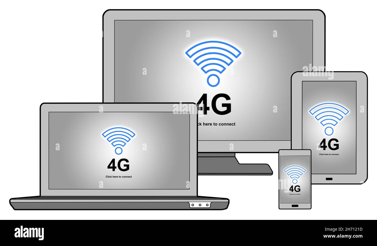 4g network concept shown on different information technology devices ...