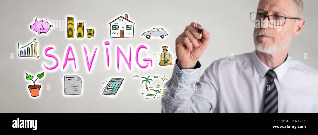 Saving concept drawn by a businessman Stock Photo - Alamy