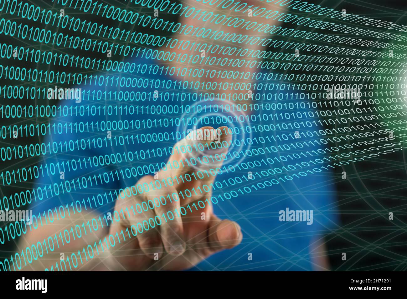 Man touching a digital technology concept on a touch screen with his ...