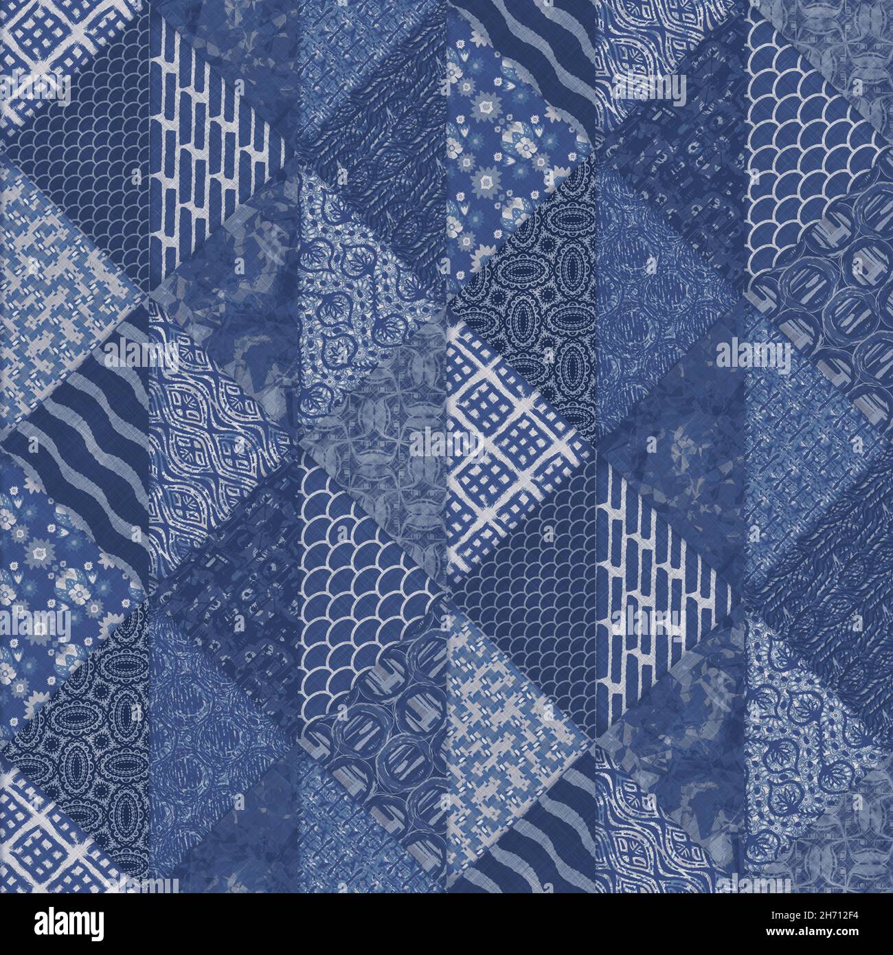 Denim western blue patchwork triangle woven texture. Indigo vintage wash printed cotton textile ...