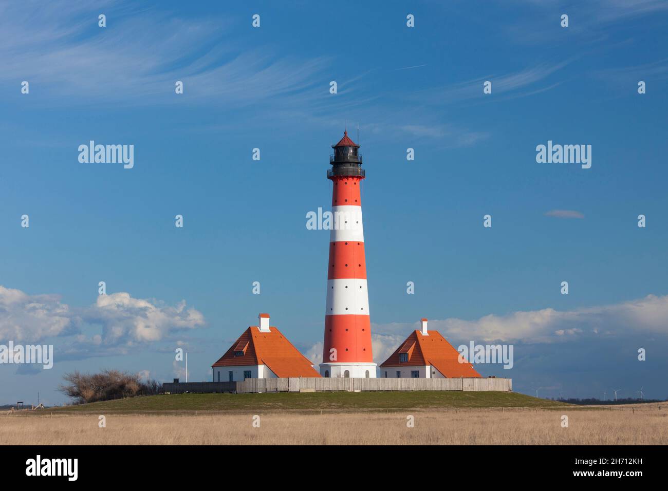 The lighthouse Westerheversand. Wadden Sea National Park, Peninsula of ...