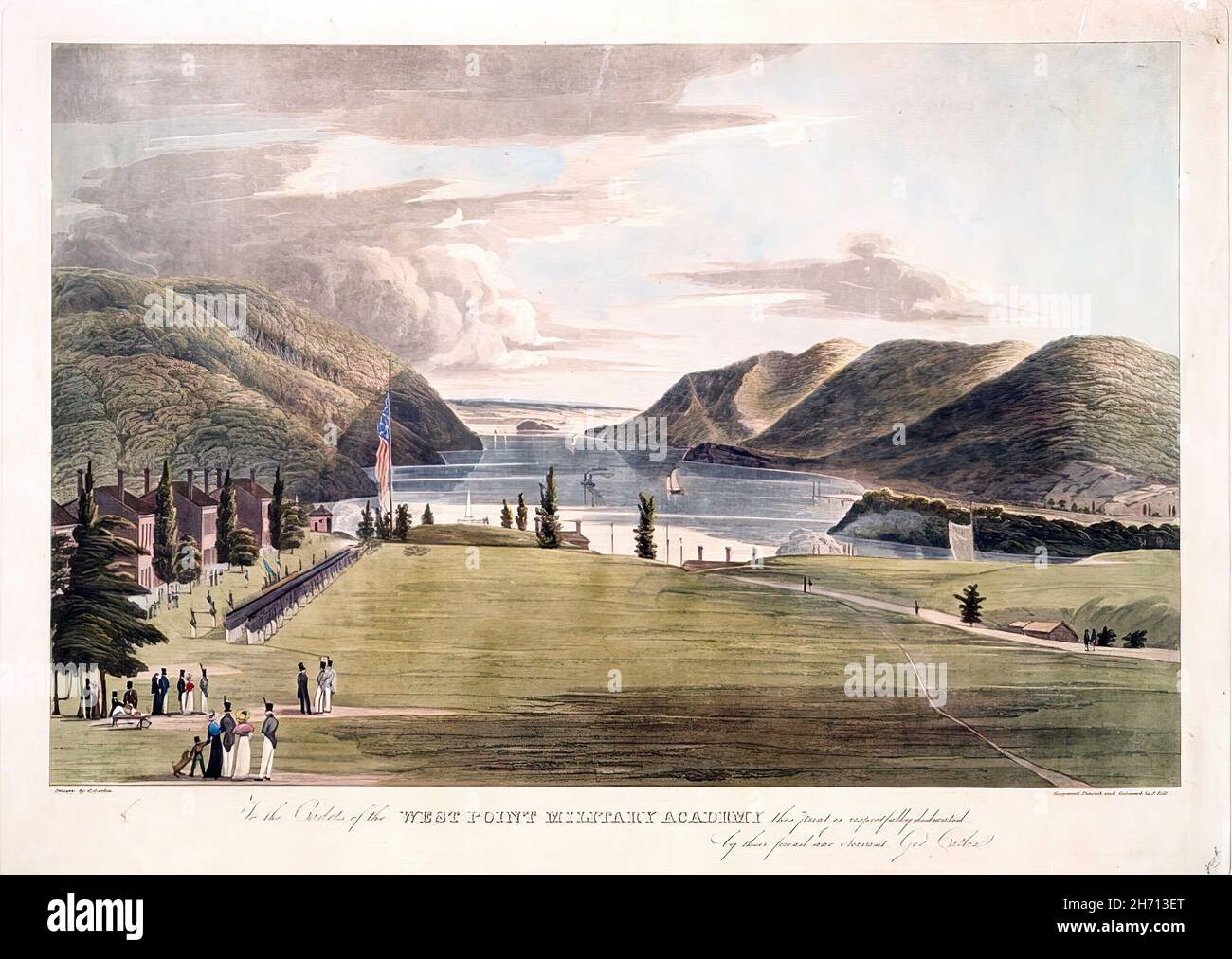 19th-century engraving - The West Point Military Academy, New York ...