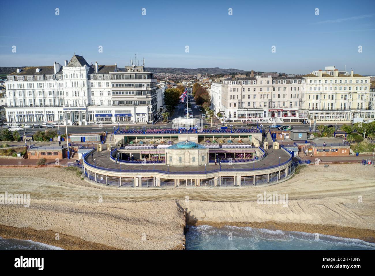 Eastbourne Bandstand on the Seafront with Devonshire Place leading away ...