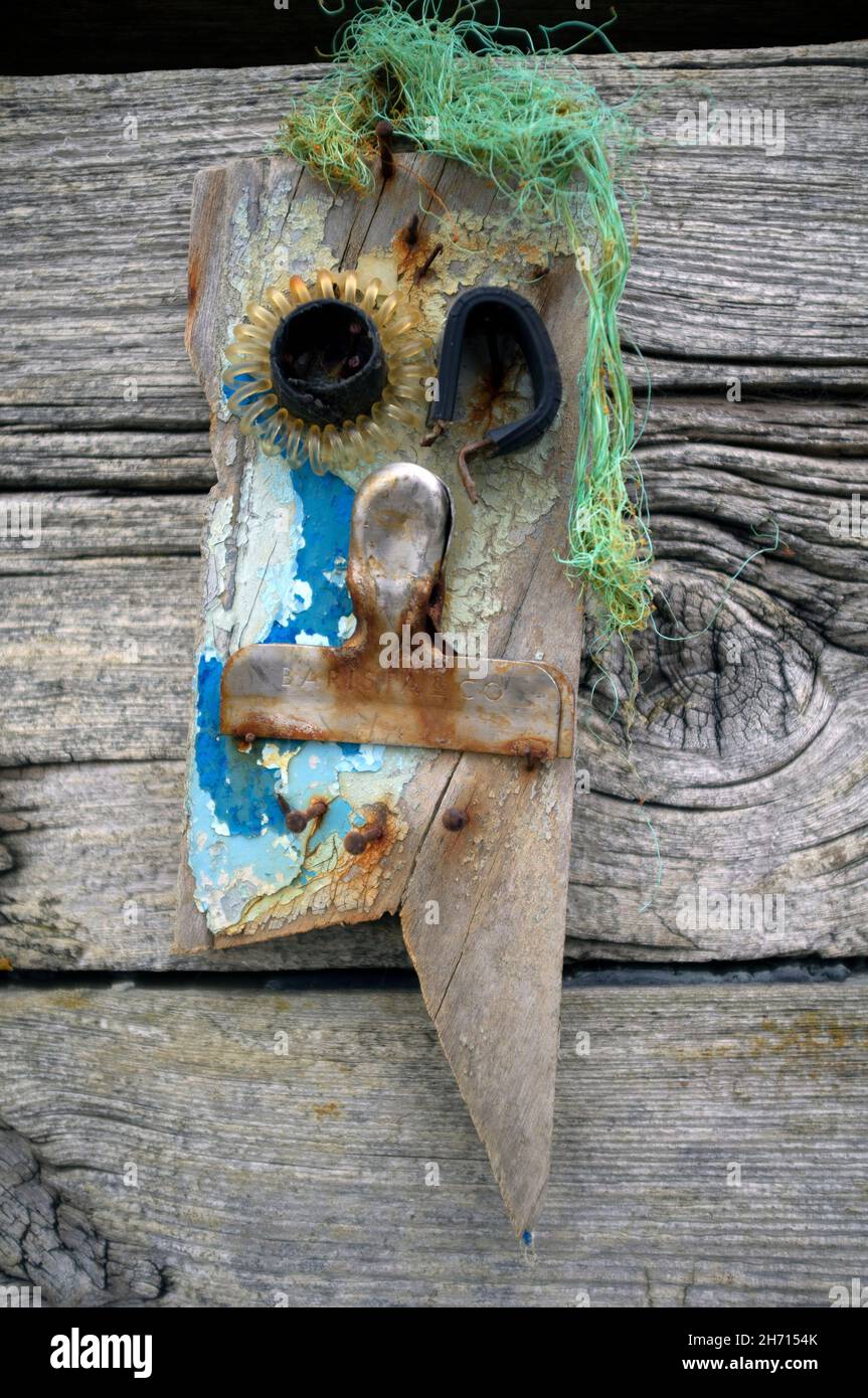 Street art created out of washed up objects on a Brighton beach Stock ...