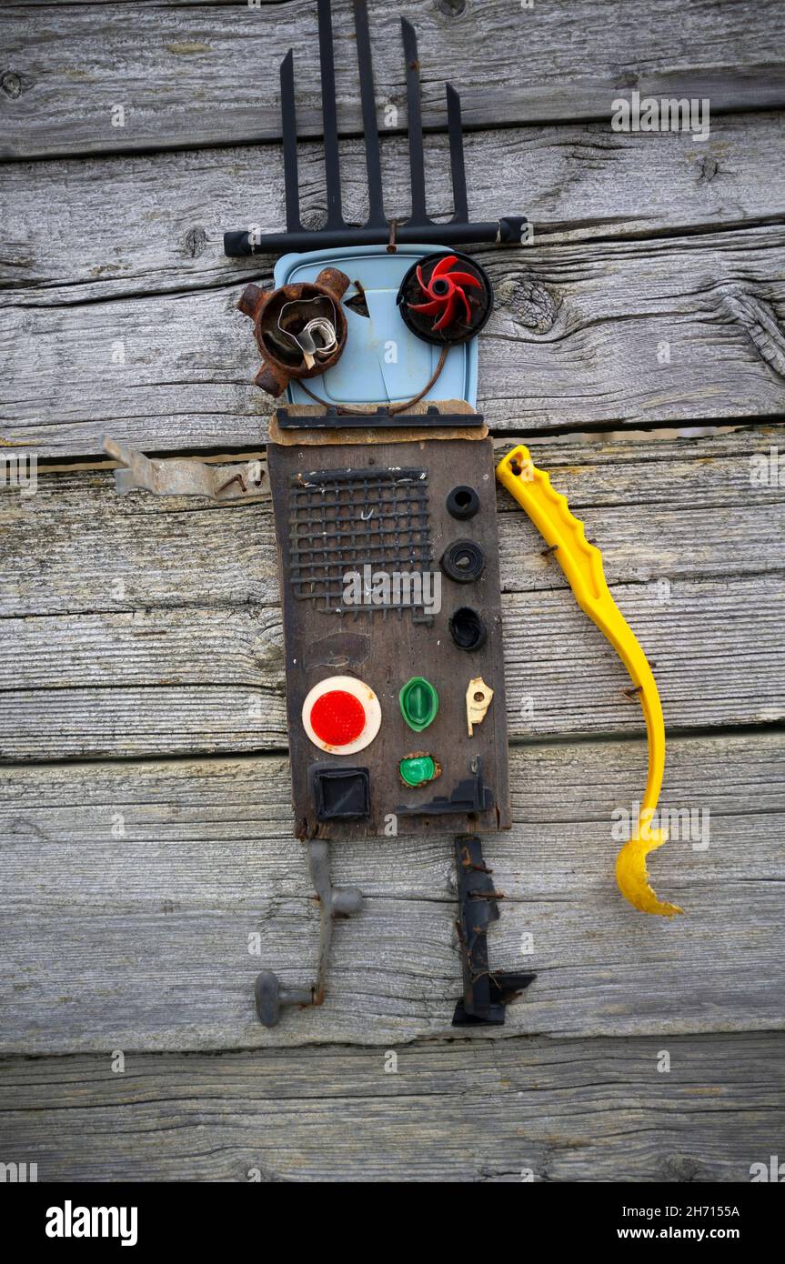 Street art created out of washed up objects on a Brighton beach Stock ...