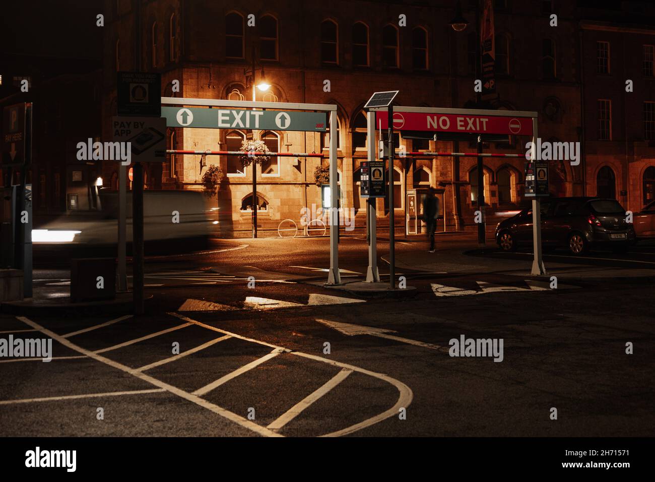 Traffic sign the one indicating the exit, the other one indicating no ...