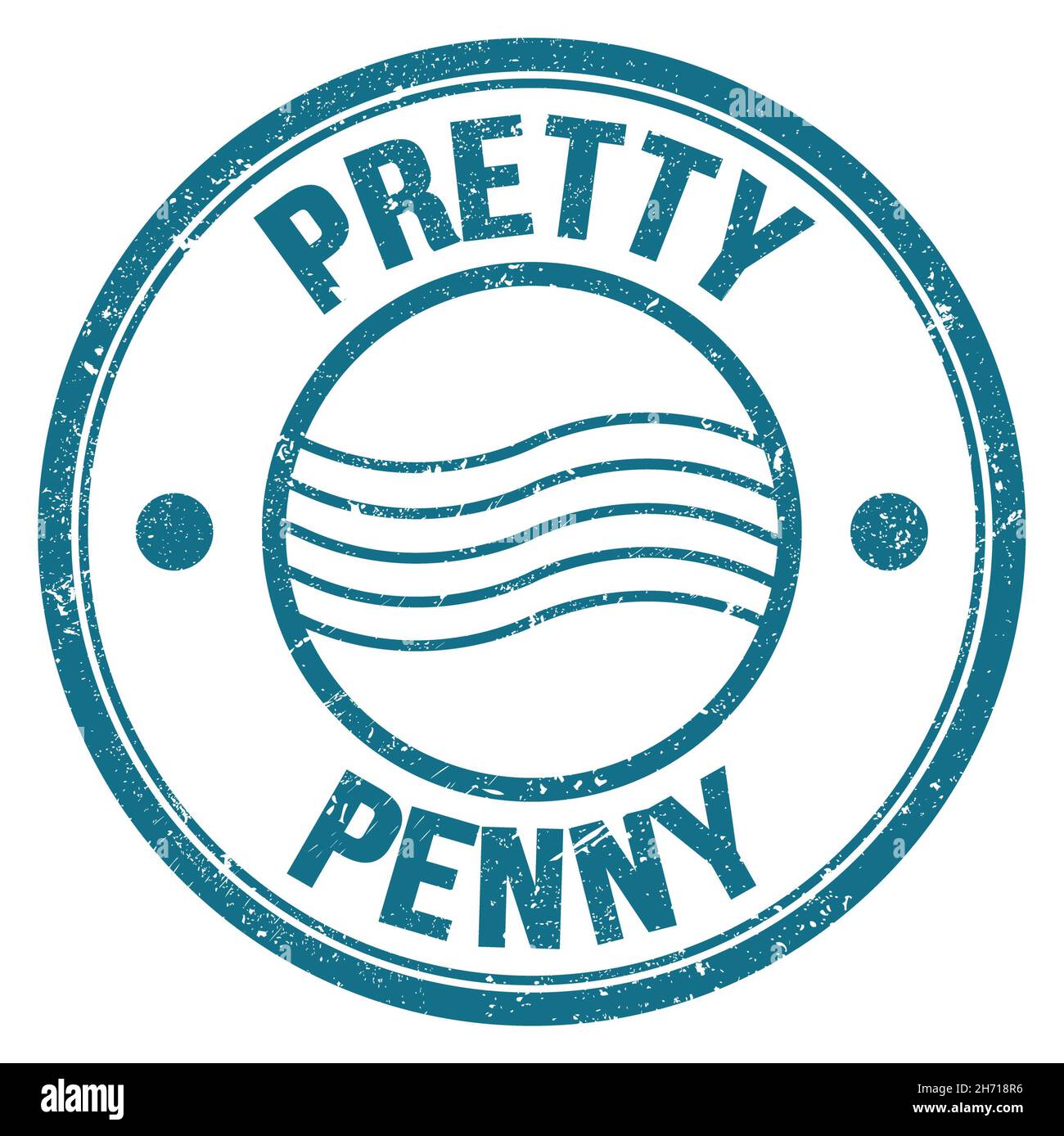 PRETTY PENNY text written on blue round postal stamp sign Stock Photo ...