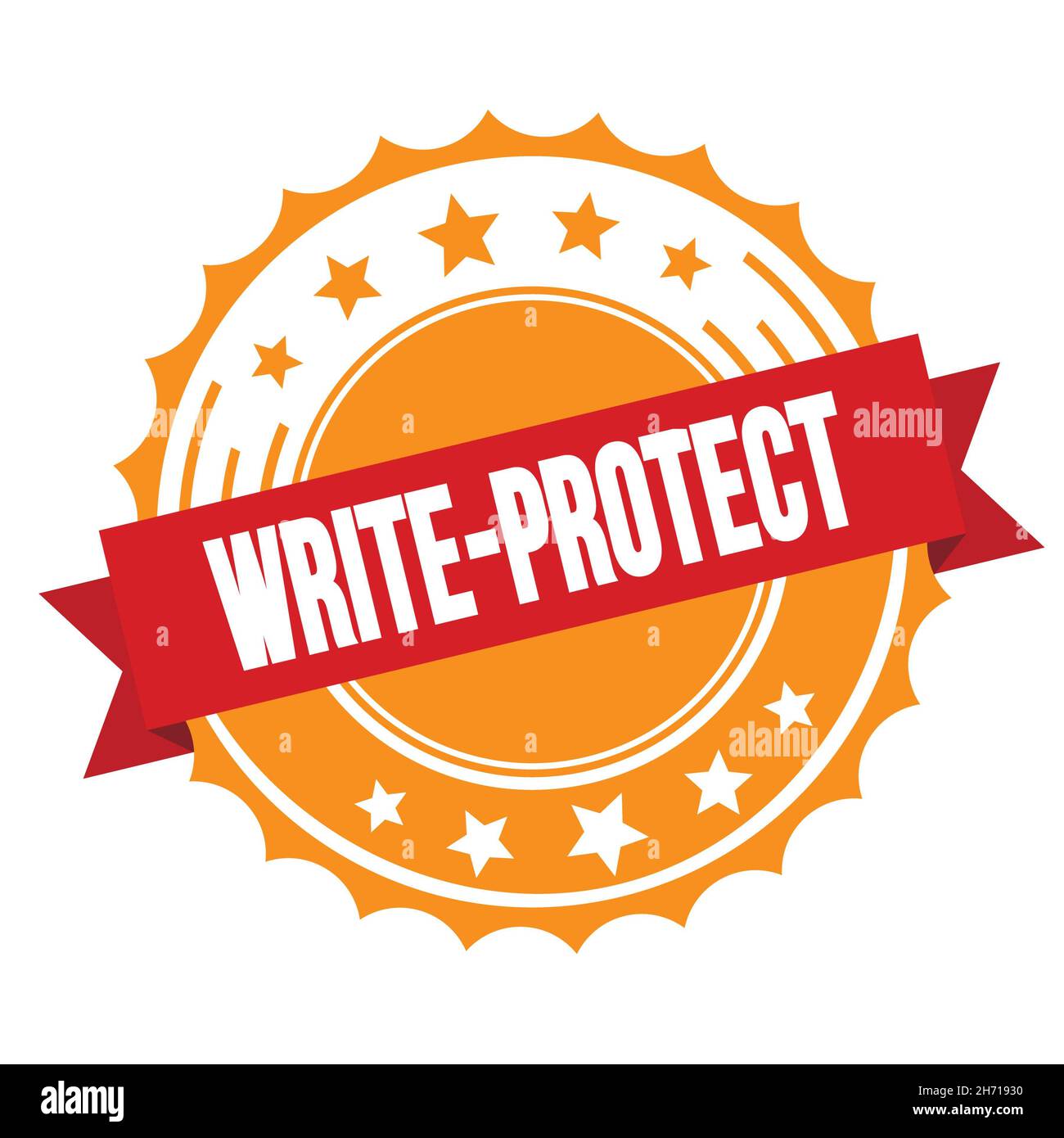 WRITE-PROTECT text on red orange ribbon badge stamp Stock Photo - Alamy