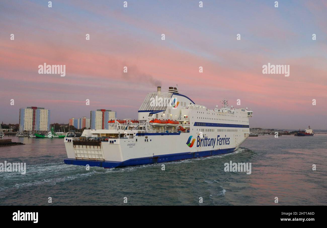 Brittany Ferries Armorique cross channel ferry sailing into Portsmouth ...