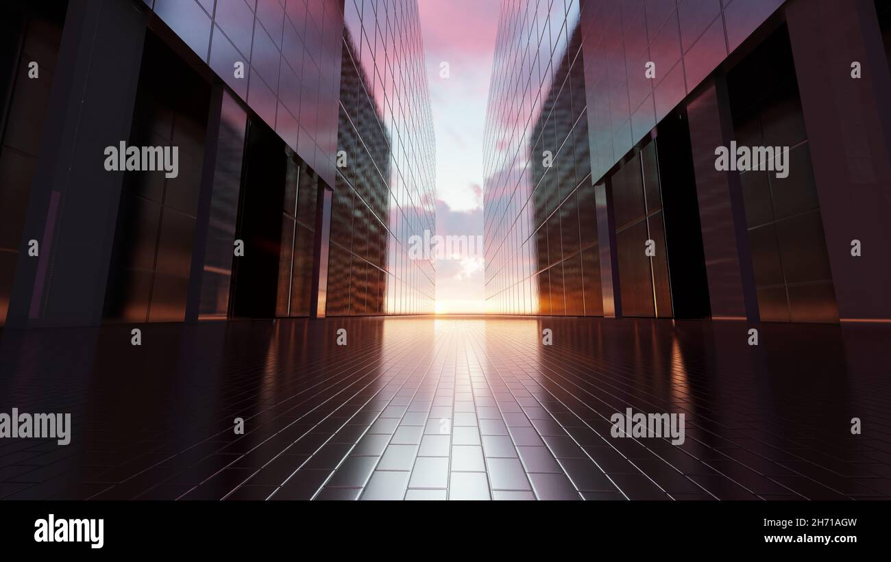 An empty street with buildings. An urban view in the evening Stock ...