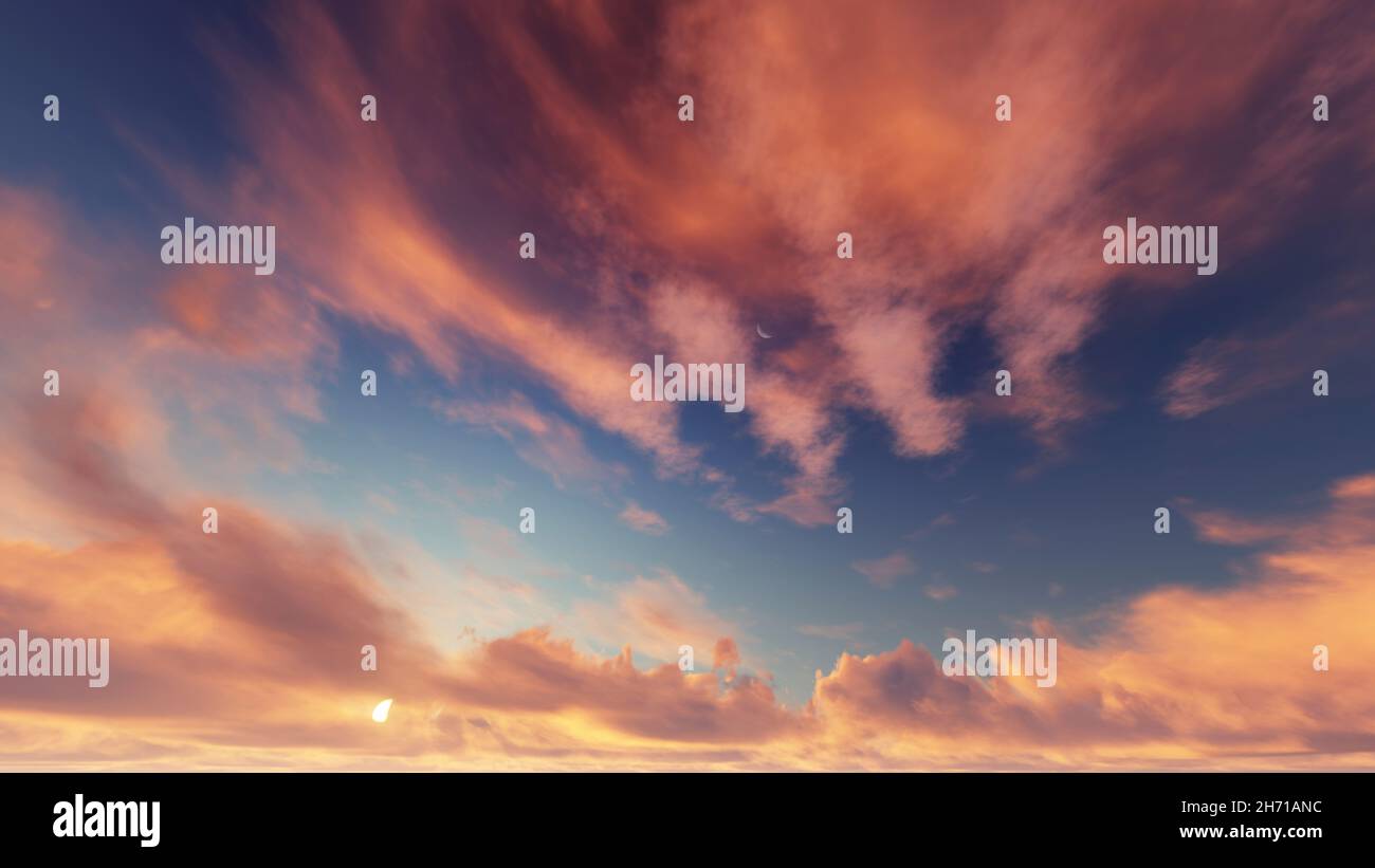 Sundown sky background with colorful clouds- 3D illustration Stock ...