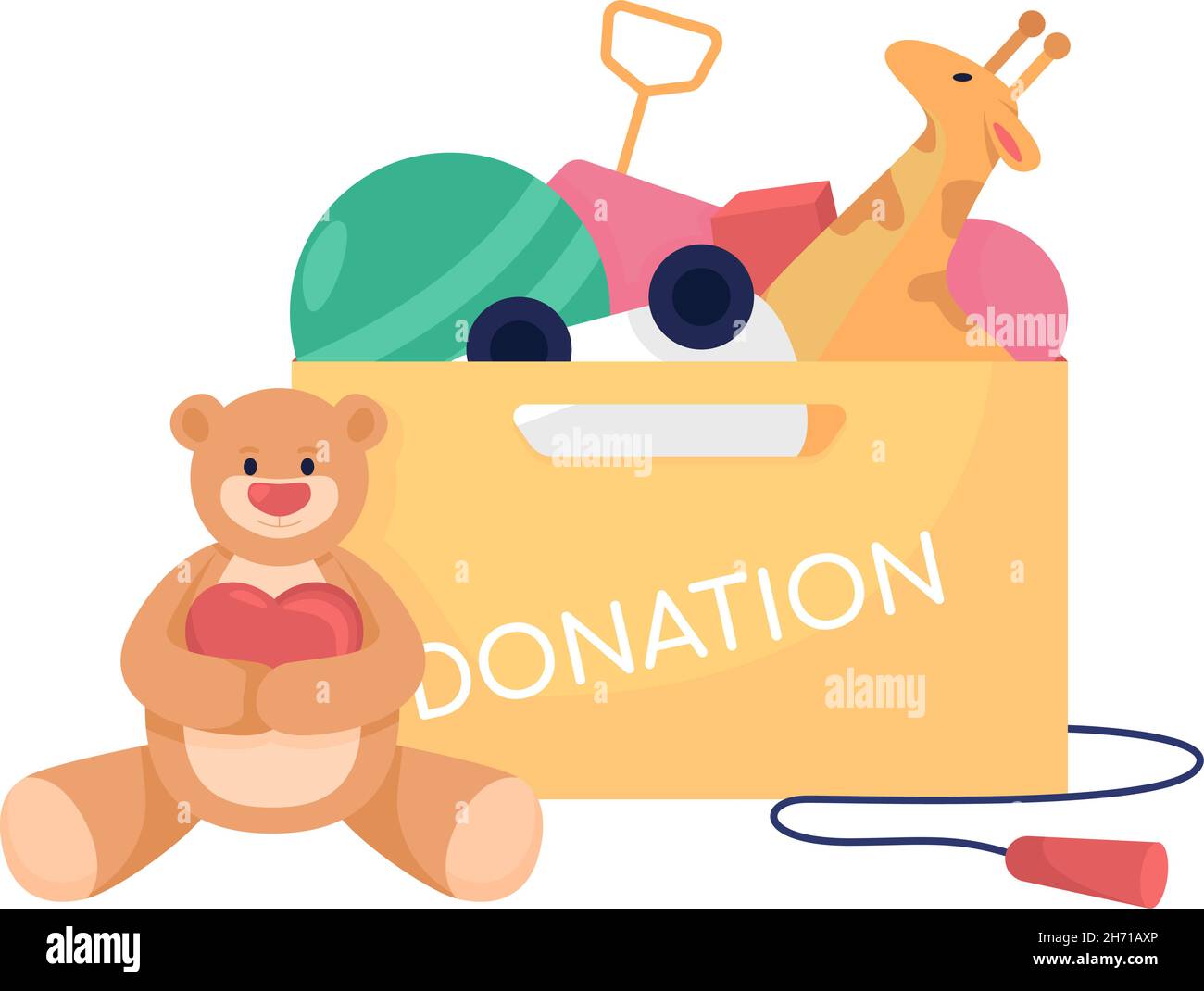 Donation box with toys semi flat color vector item Stock Vector Image ...