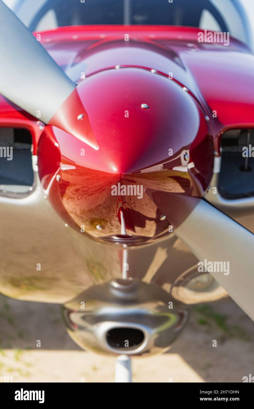 Small private white plane before the flight. Front view. Close-up Stock ...