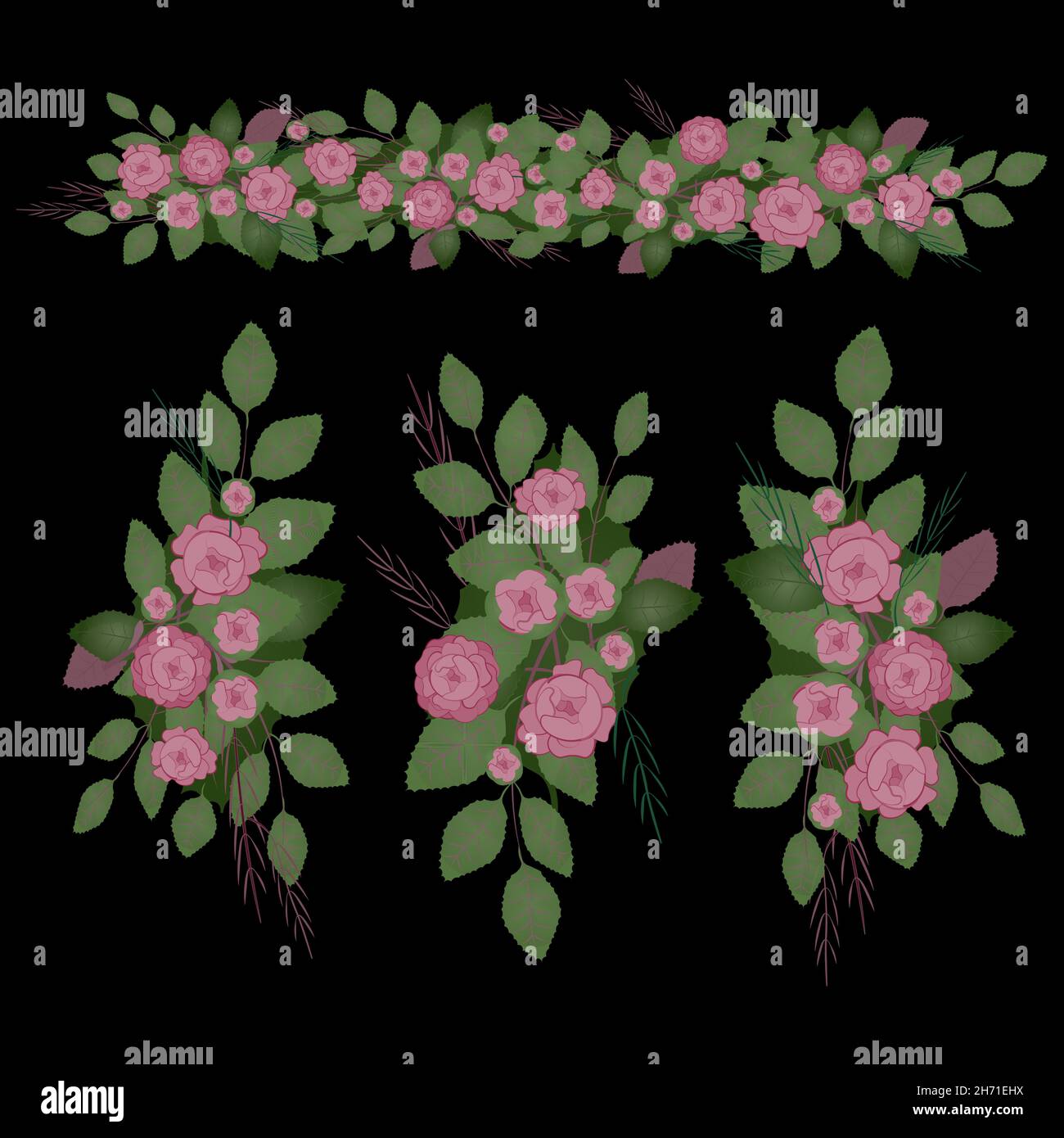 a set of wreaths and garlands with roses Stock Vector Image & Art - Alamy