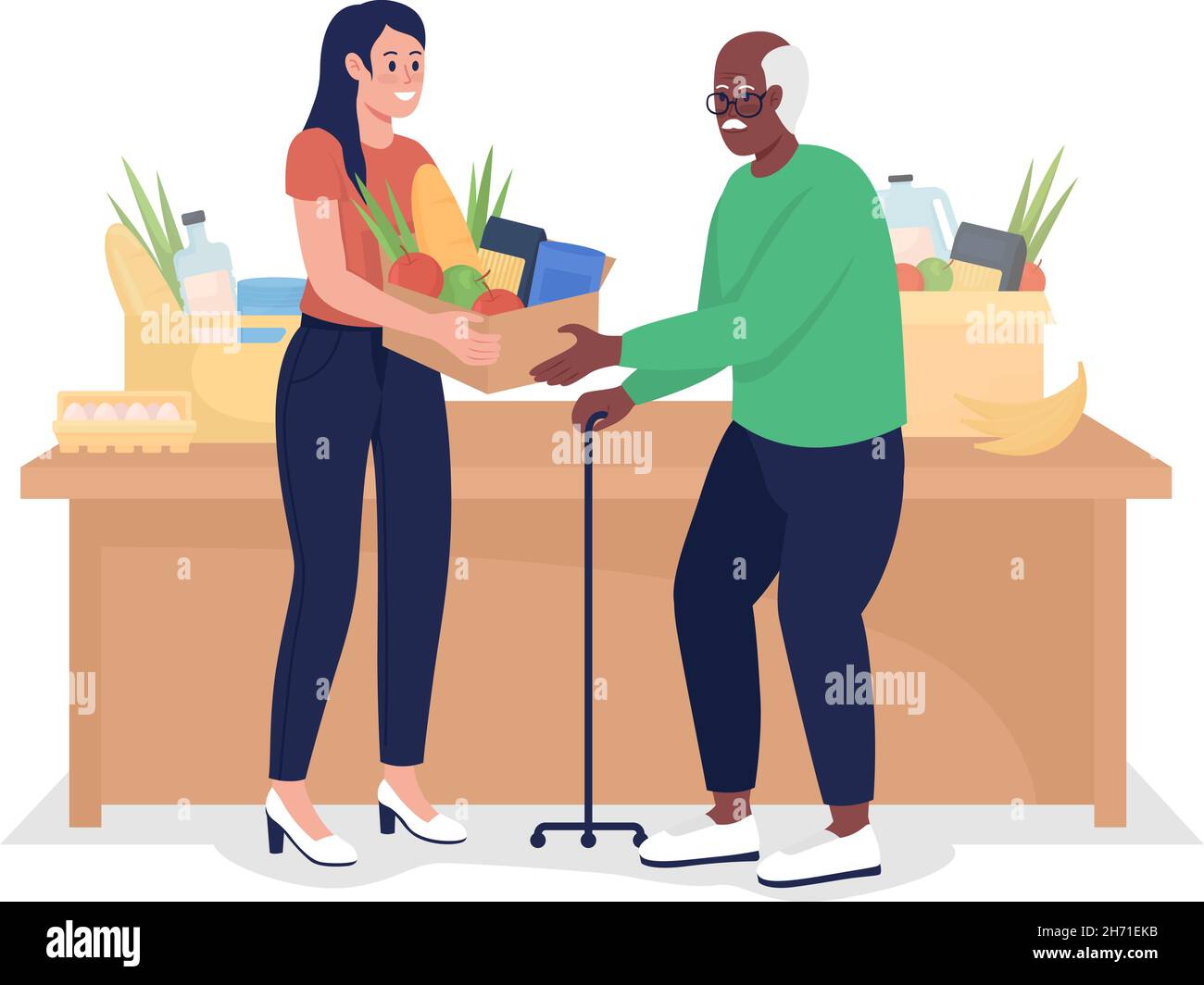 Food bank worker semi flat color vector character Stock Vector Image ...