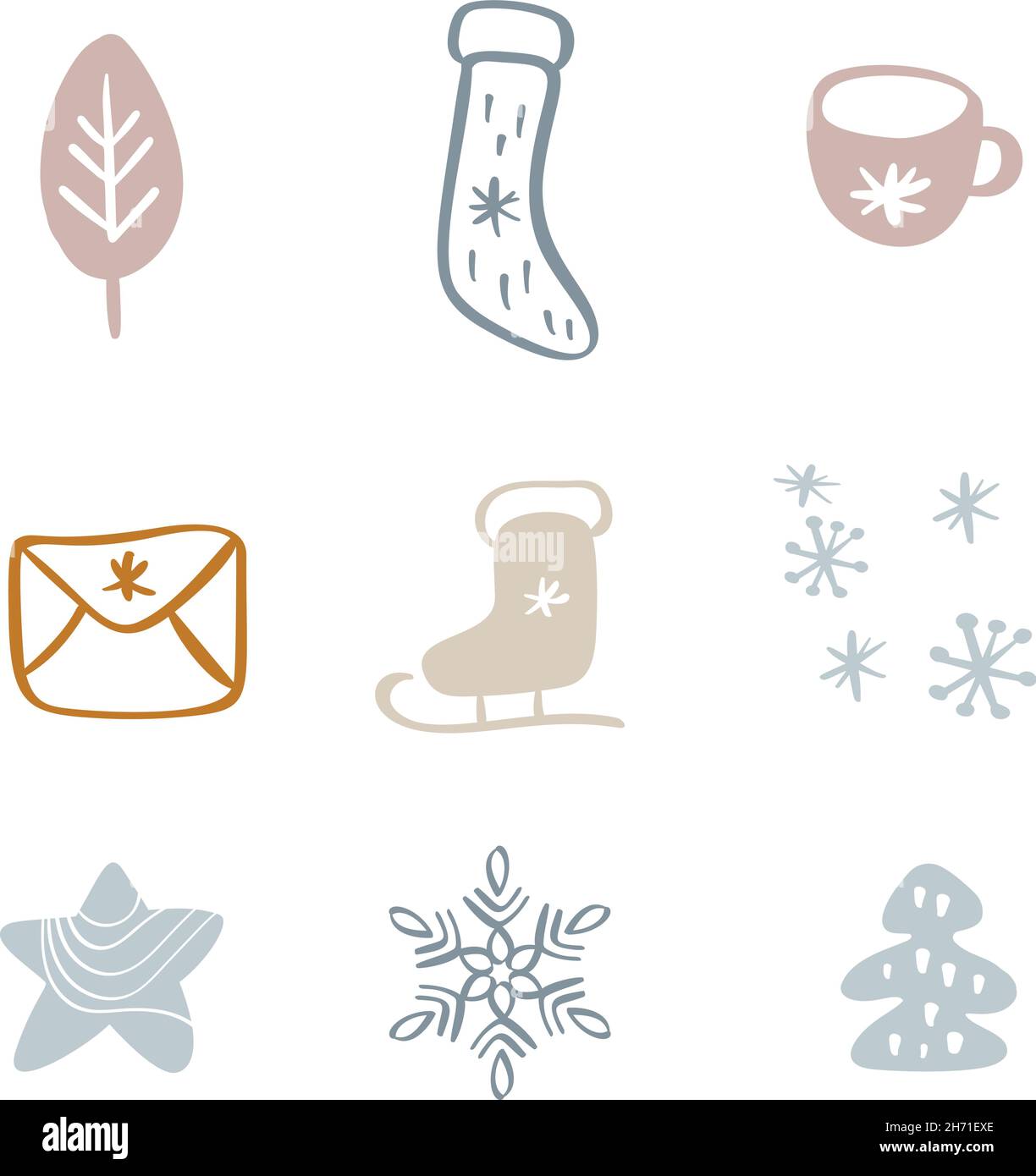 Christmas Set of vector xmas doodle scandinavian elements. New Year ...