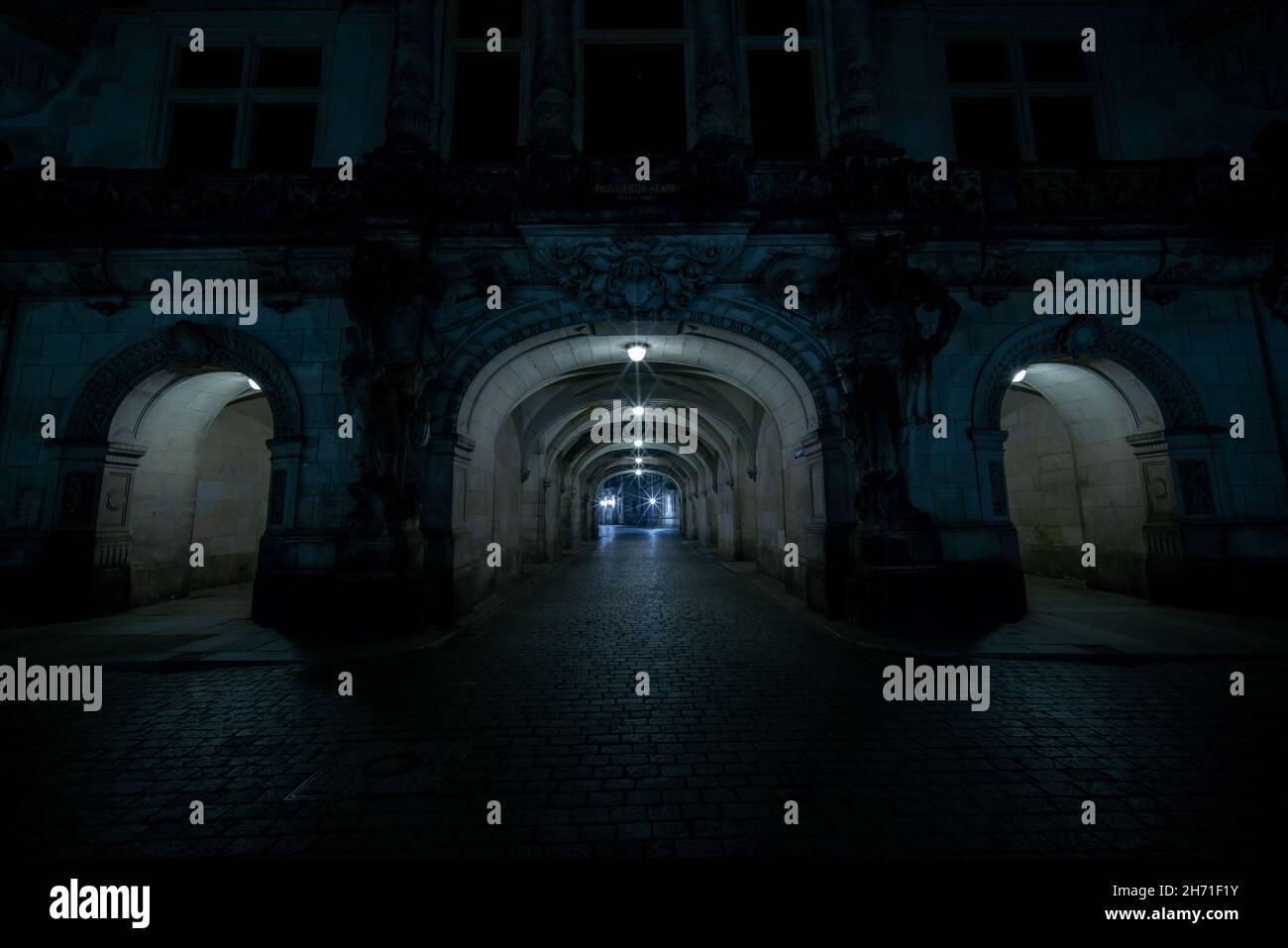 Streets of dresden at night. View of the historic quarters of Dresden ...