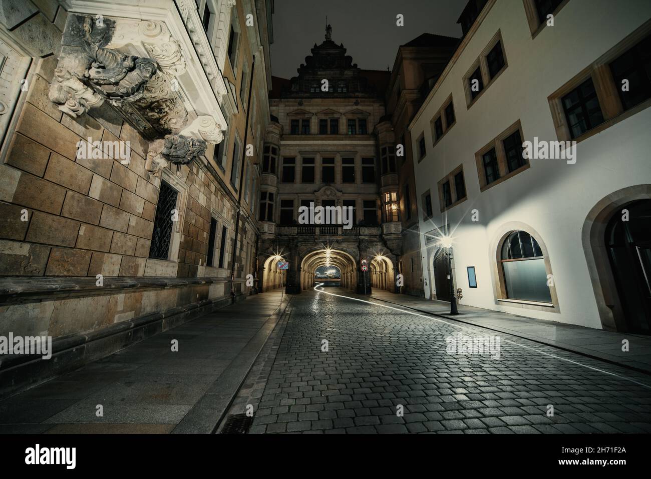 Streets of dresden at night. View of the historic quarters of Dresden ...