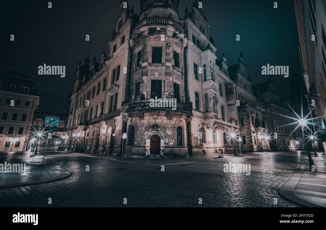 Streets of dresden at night. View of the historic quarters of Dresden ...