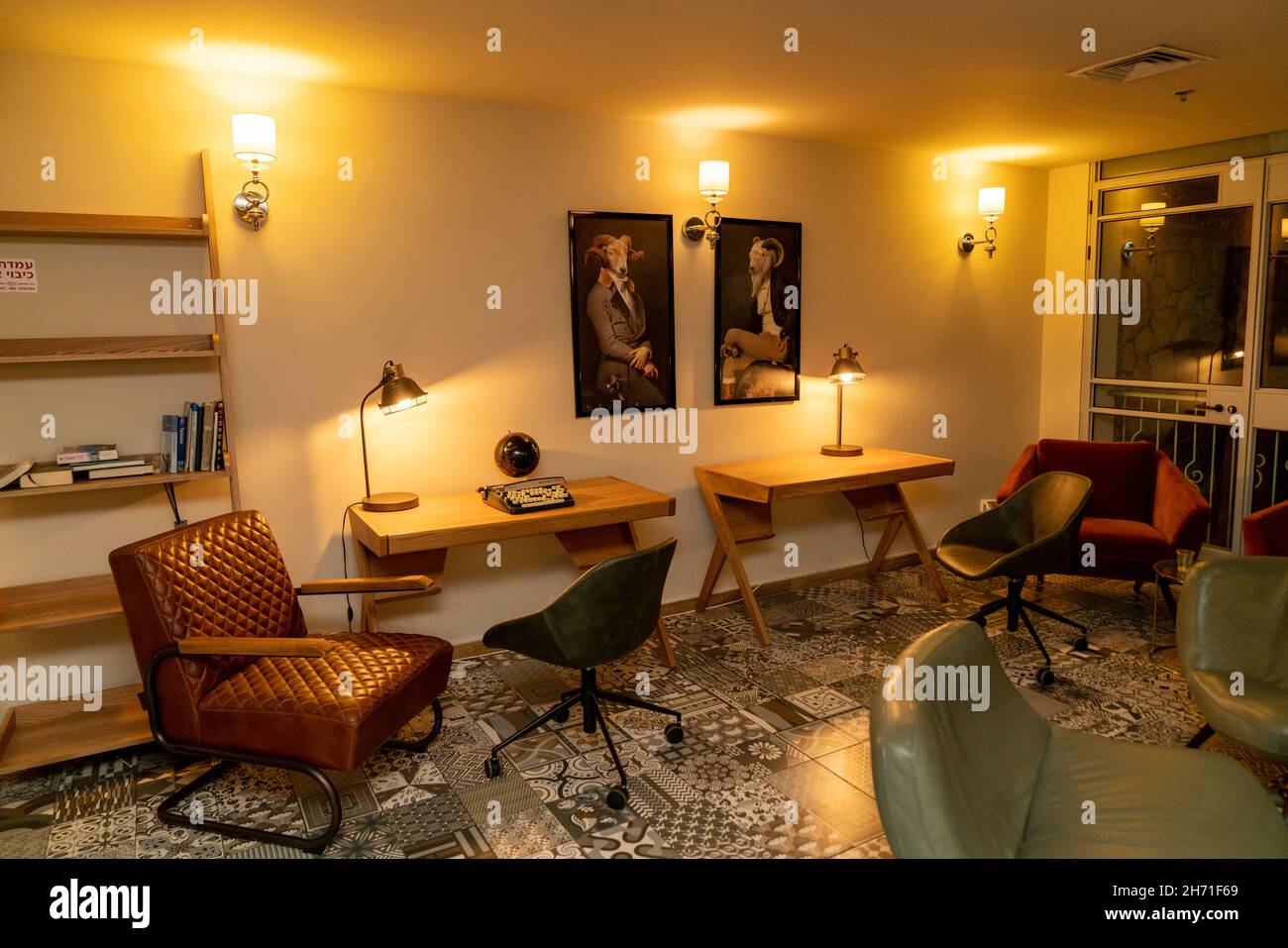 JERUSALEM, ISRAEL - Apr 13, 2020: An antique design room in a hotel ...