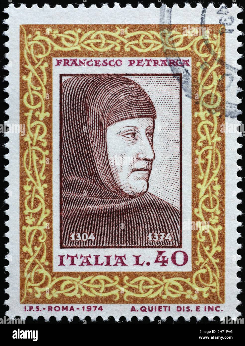 Ancient poet Francesco Petrarca on italian postage stamp Stock Photo ...