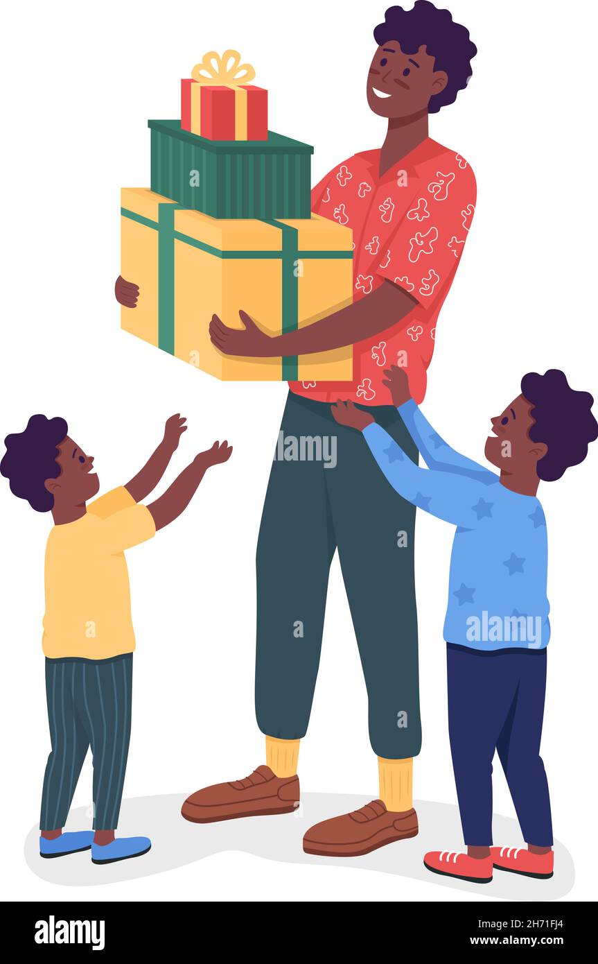 Dad with gifts for kids semi flat color vector characters Stock Vector ...