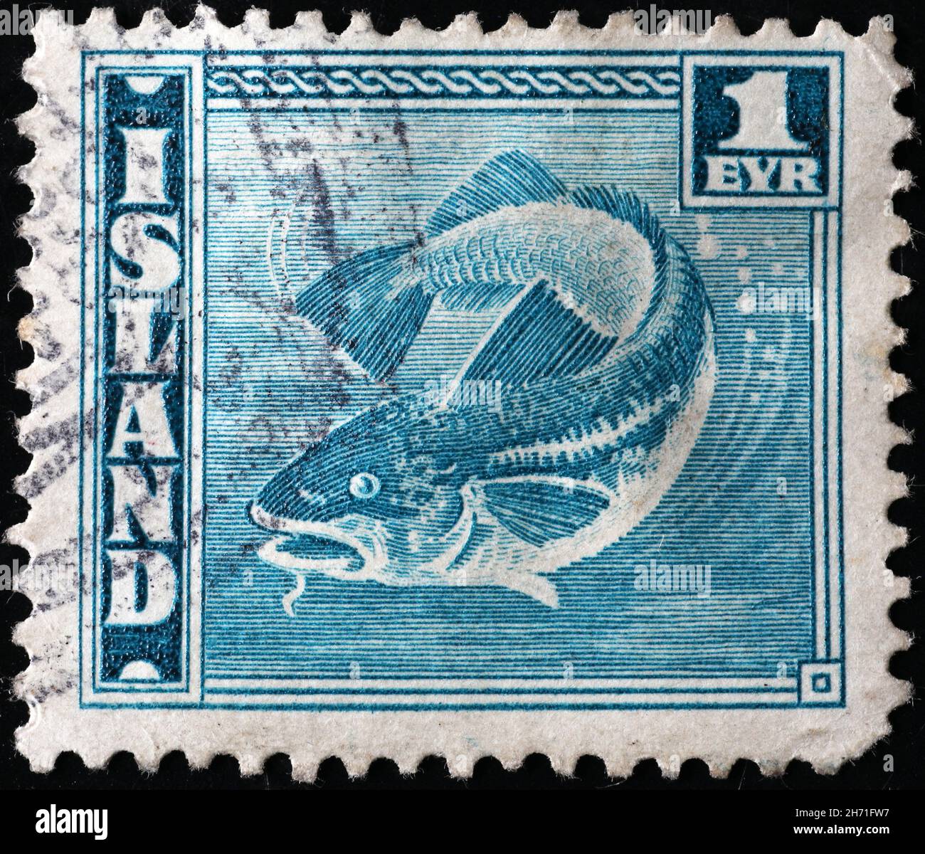 Fish on ancient icelandic postage stamp Stock Photo - Alamy
